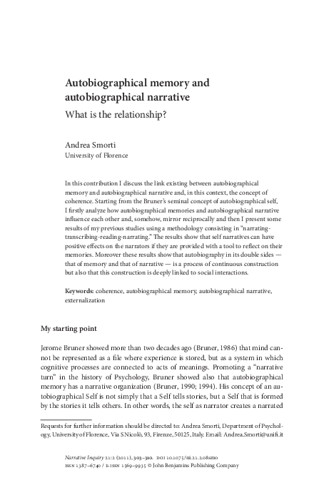 (PDF) Autobiographical memory and autobiographical narrative NI