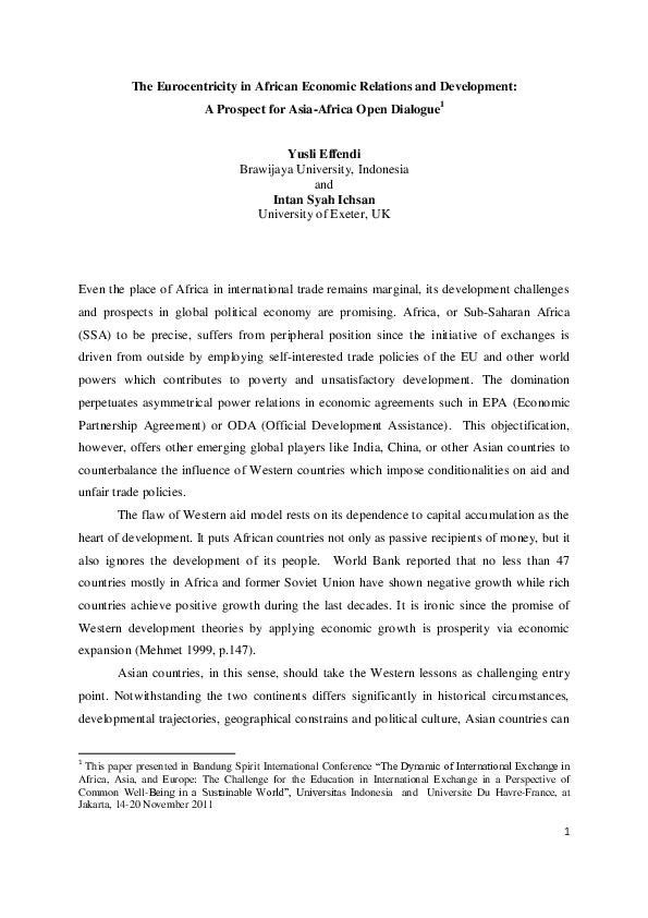 (PDF) The Eurocentricity in African Economic Relations and Development