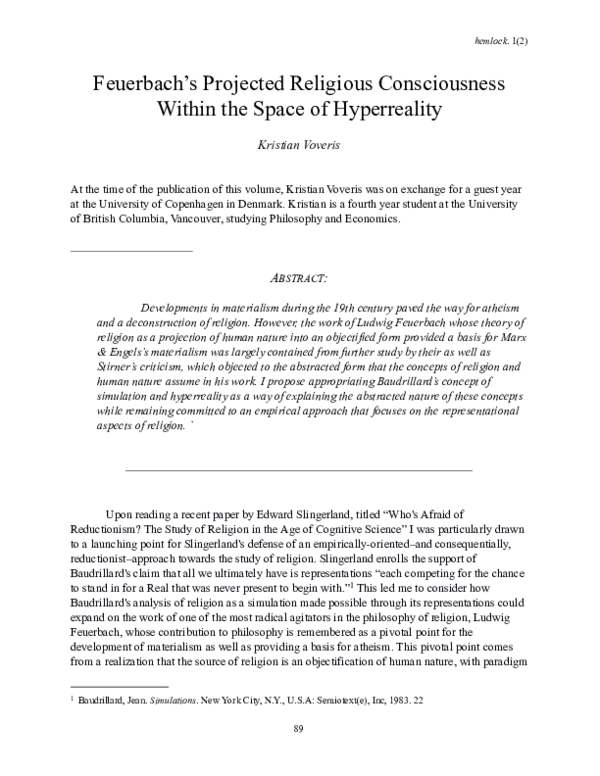 (PDF) Feuerbach’s Projected Religious Consciousness Within the Space of ...