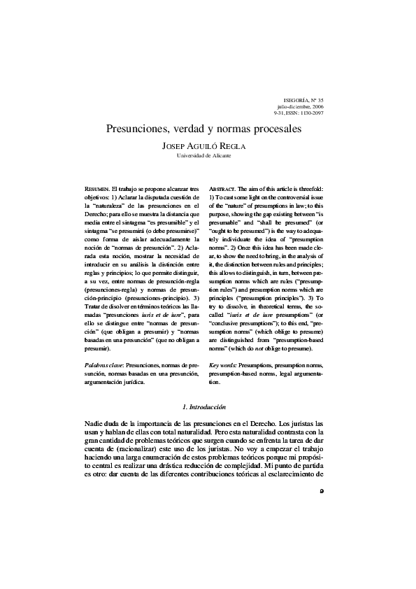 (PDF) Presunciones, verdad y normas procesales
