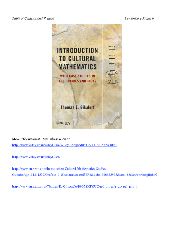 (PDF) Introduction to cultural mathematics: - Table of Contents and Preface