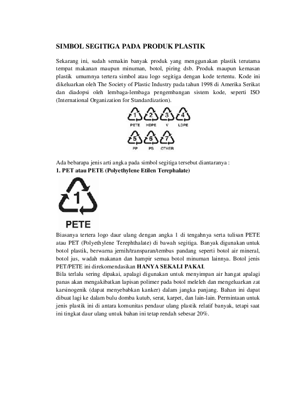 (PDF) Simbol Segitiga pada Produk Plastik