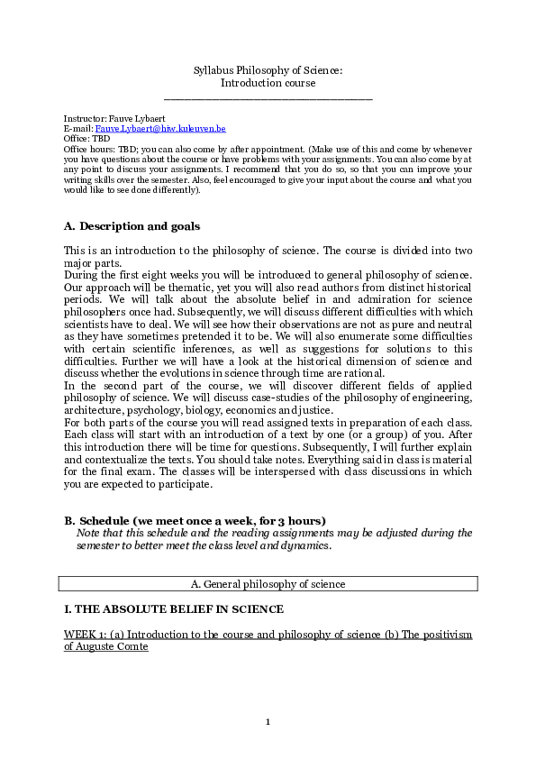 (PDF) Syllabus Philosophy of Science (design)