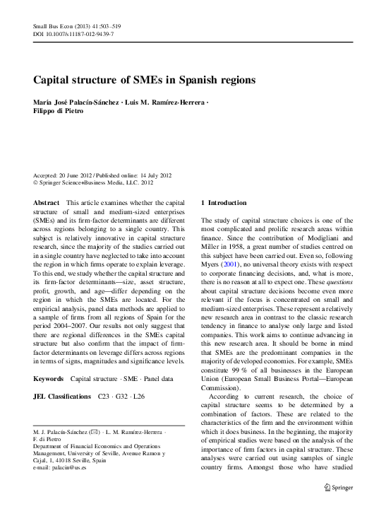 (PDF) Capital structure of SMEs in Spanish regions | Luis Miguel ...