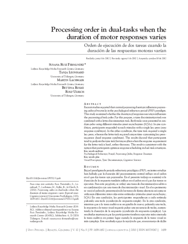 (PDF) Processing order in dual-tasks when the duration of motor ...