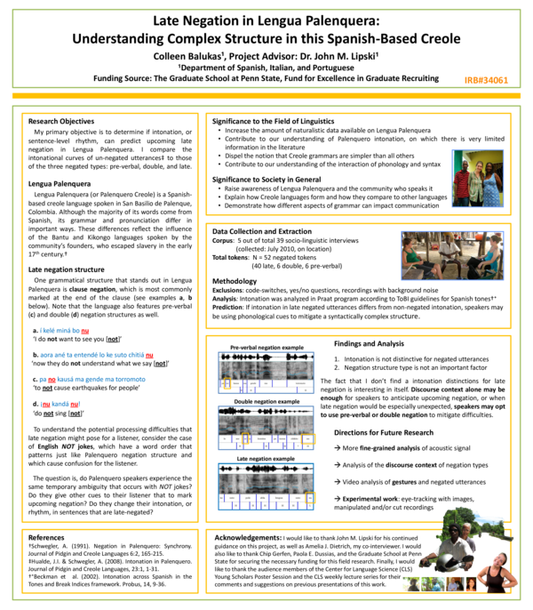 (PDF) Poster presentation: Late Negation in Lengua Palenquera ...