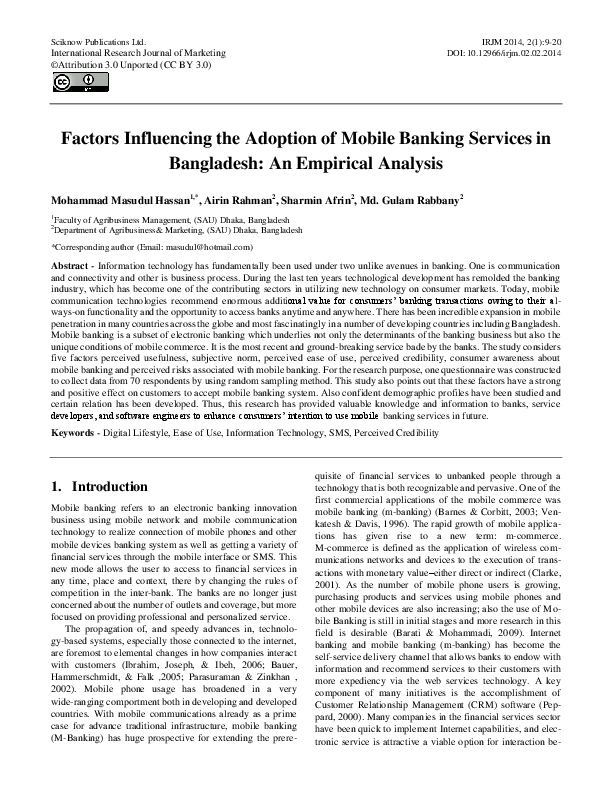 Pdf Factors Influencing The Adoption Of Mobile Banking Services In