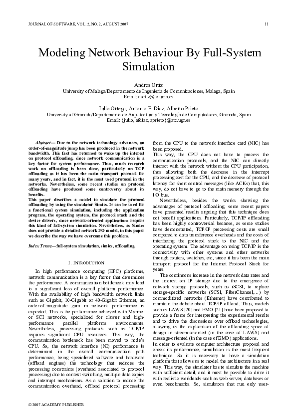 (PDF) Modeling Network Behaviour By Full-System Simulation