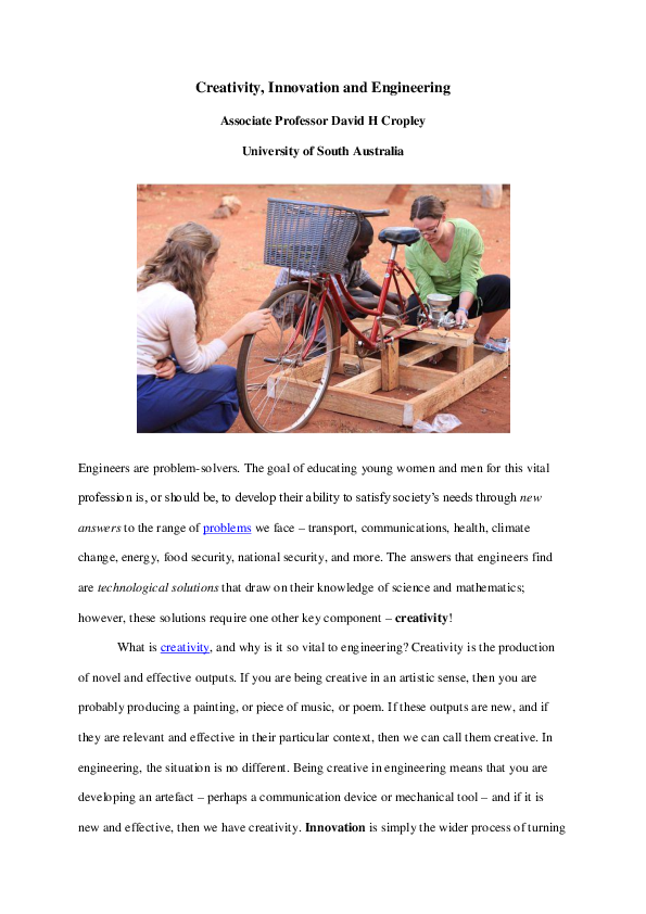 (PDF) Creativity, Innovation and Engineering
