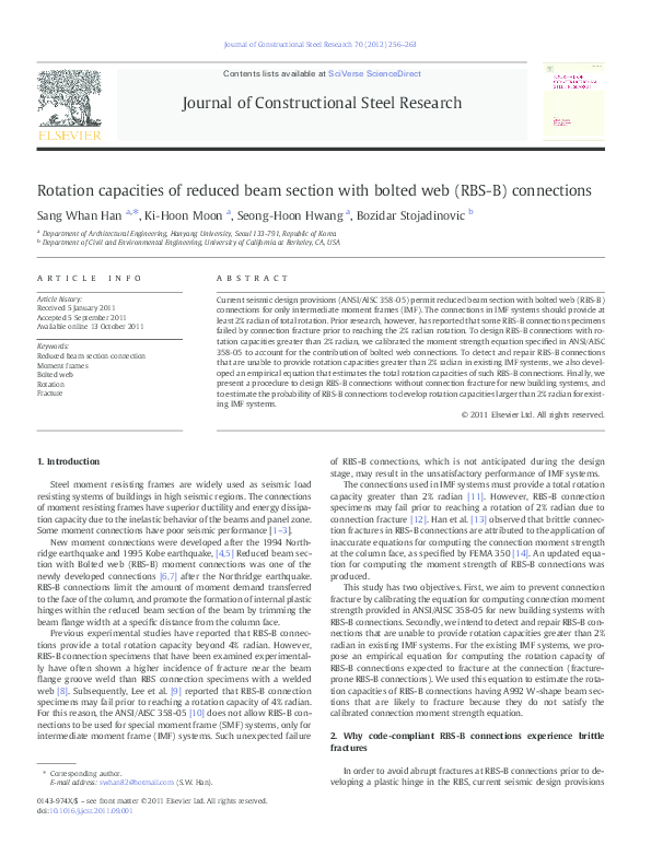Rotation capacities of reduced beam section with bolted web (RBS-B ...