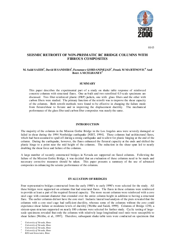 (PDF) SEISMIC RETROFIT OF NON-PRISMATIC RC BRIDGE COLUMNS WITH FIBROUS ...