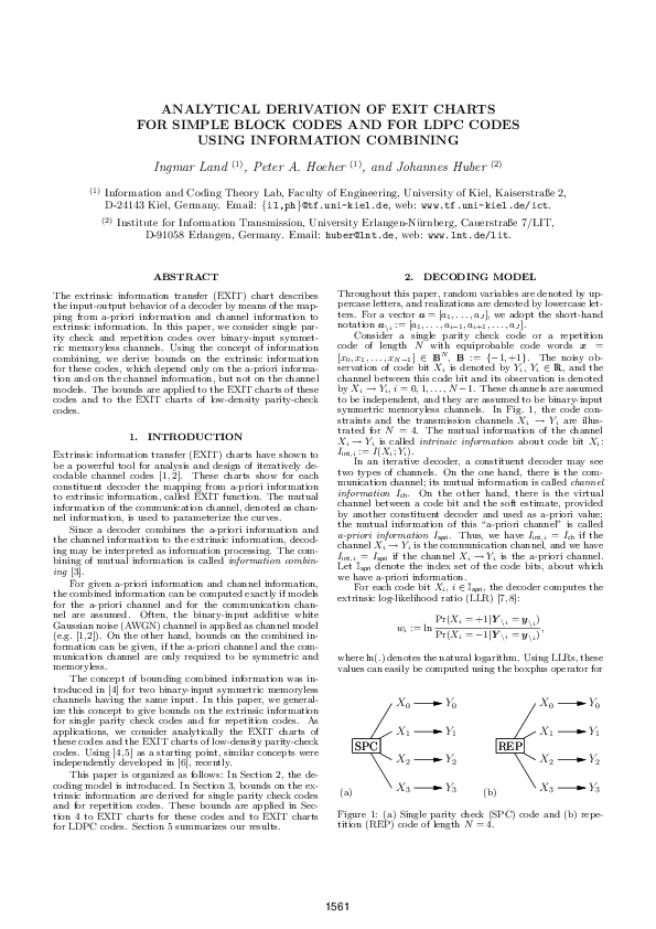 Pdf Analytical Derivation Of Exit Charts For Simple Block Codes And For Ldpc Codes Using 3533