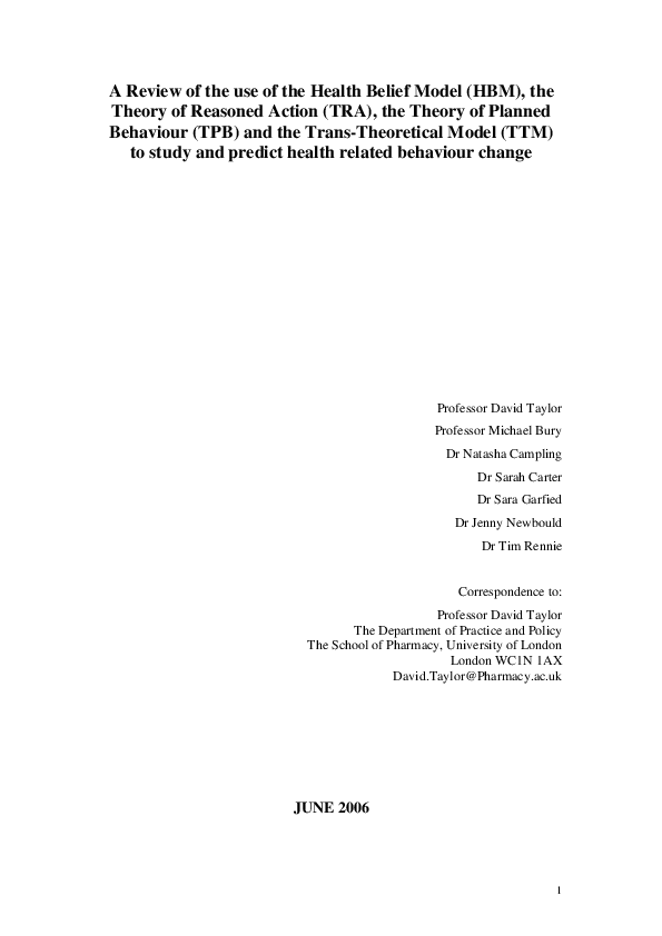 (PDF) A Review of the use of the Health Belief Model (HBM), the Theory ...