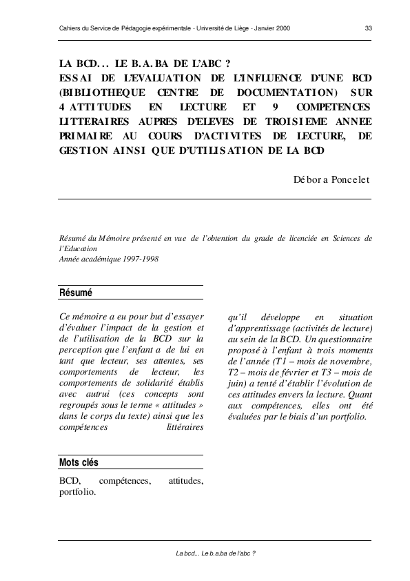 (PDF) LA BCD... LE B.A.BA DE L'ABC ? ESSAI DE L'EVALUATION DE L ...