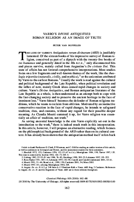 (PDF) 2010. Varro’s Divine Antiquities: Roman Religion as an Image of ...