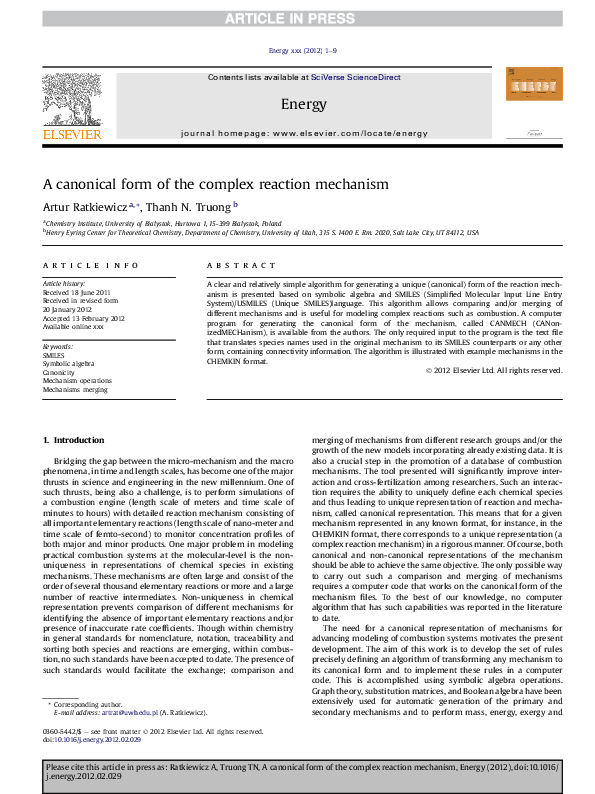 (PDF) A canonical form of the complex reaction mechanism