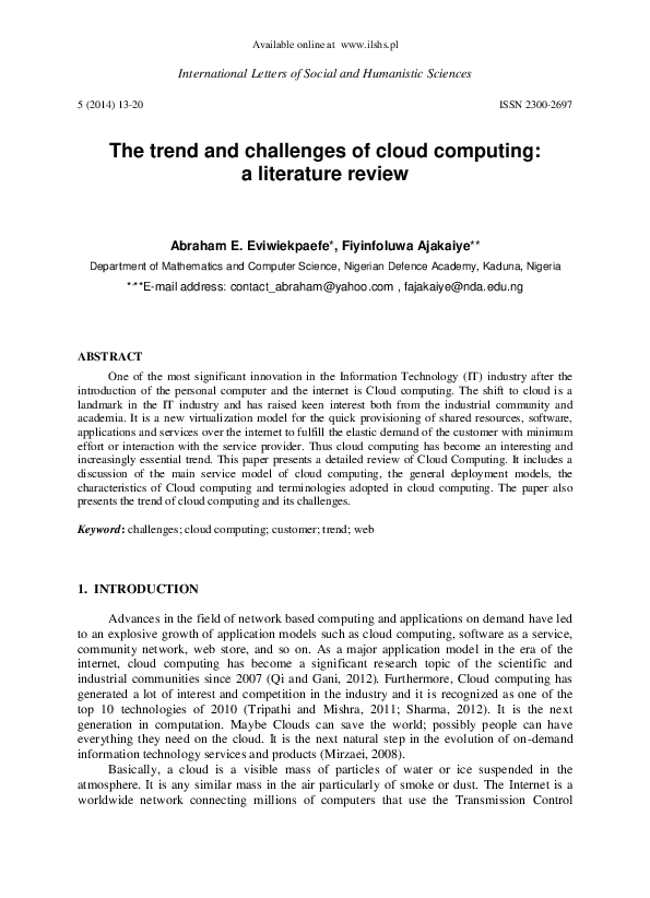 (PDF) The trend and challenges of cloud computing: a literature review