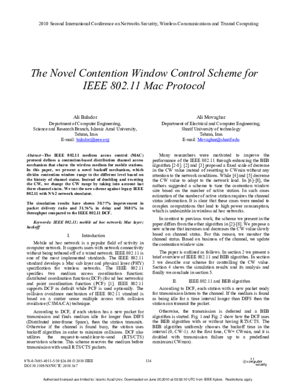 The Novel Contention Window Control Scheme for IEEE 802.11 Mac Protocol