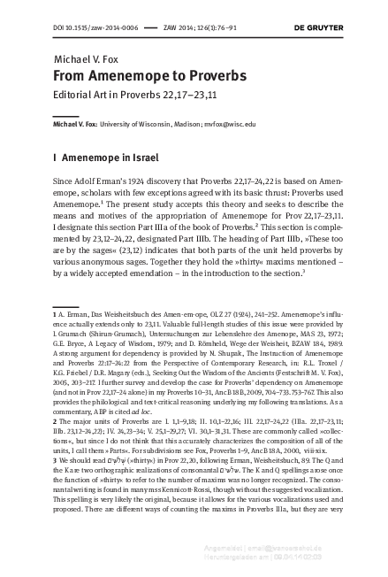 (PDF) From Amenemope to Proverbs