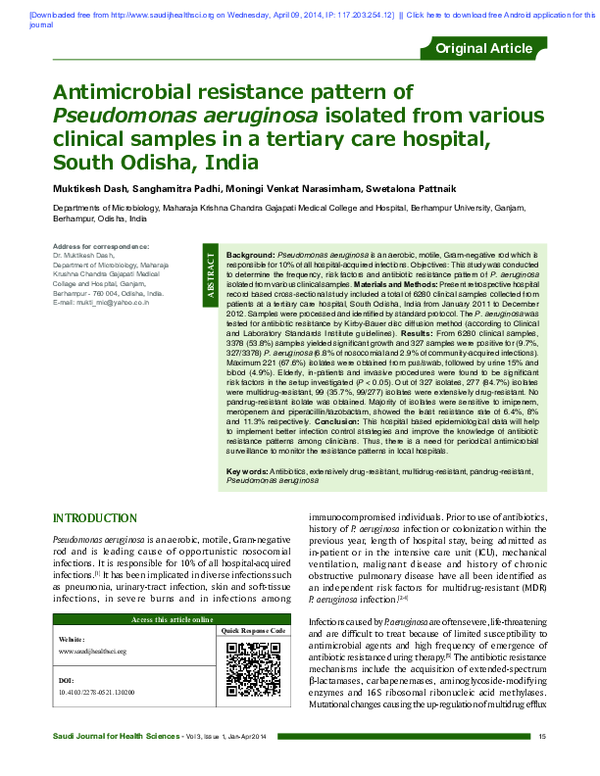 (PDF) Antimicrobial resistance pattern of Pseudomonas aeruginosa isolated from various clinical ...