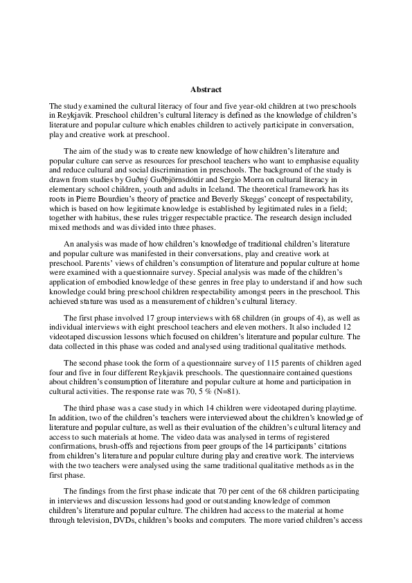 (PDF) Abstract cultural literacy early childhood