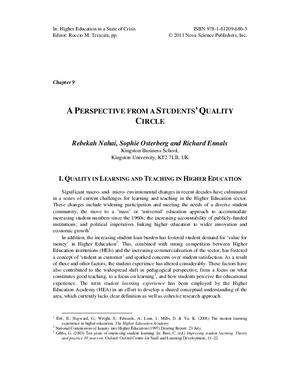 (PDF) A perspective from a students' quality circle