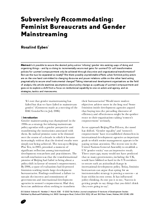 (PDF) Subversively Accommodating: Feminist Bureaucrats and Gender ...