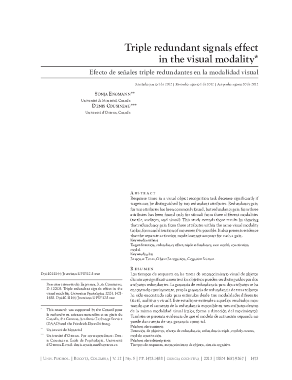 Pdf Triple Redundant Signals Effect In The Visual Modality