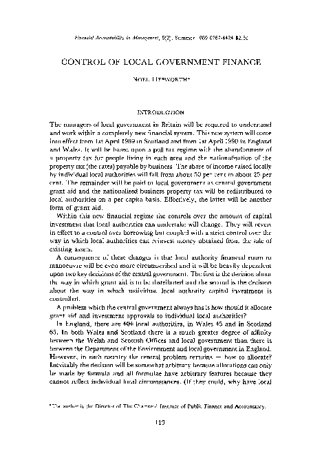 (PDF) Financial C O N T R O L OF LOCAL GOVERNMENT FINANCE