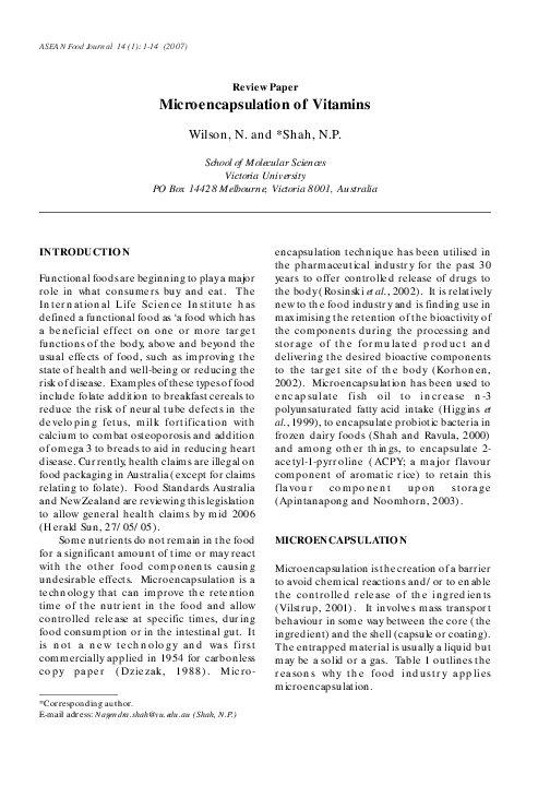 (PDF) Microencapsulation of Vitamins