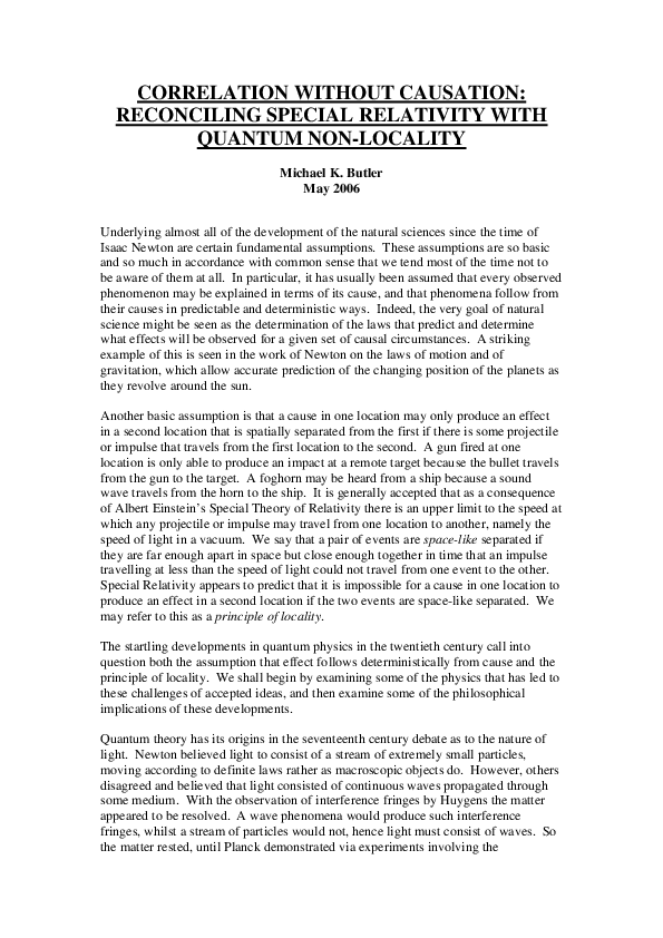 (PDF) CORRELATION WITHOUT CAUSATION? - Reconciling SR, QM and Observation