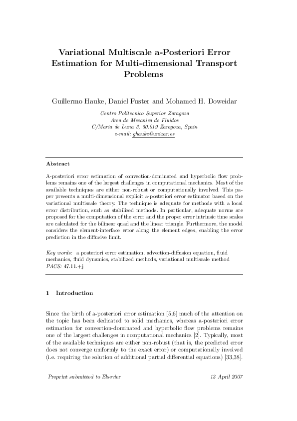 Pdf Variational Multiscale Aposteriori Error Estimation For