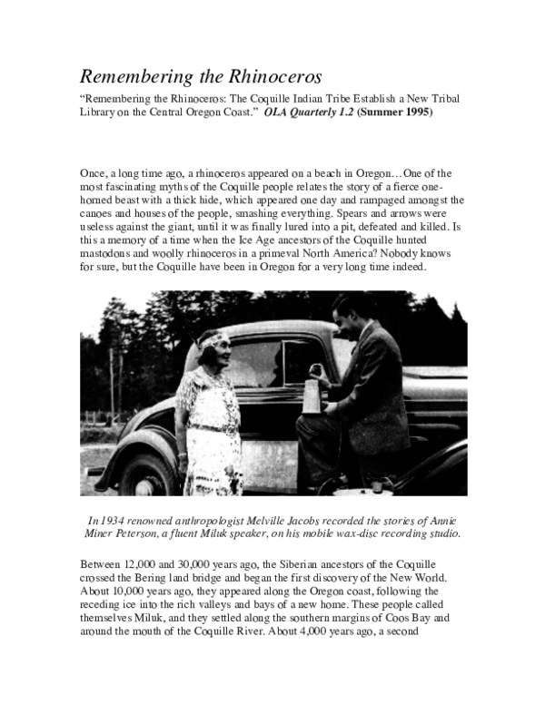 (PDF) Remembering the Rhinoceros: The Coquille Indian Tribe Establish a ...