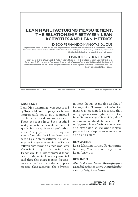 (PDF) LEAN MANUFACTURING MEASUREMENT: THE RELATIONSHIP BETWEEN LEAN ACTIVITIES AND LEAN METRICS ...