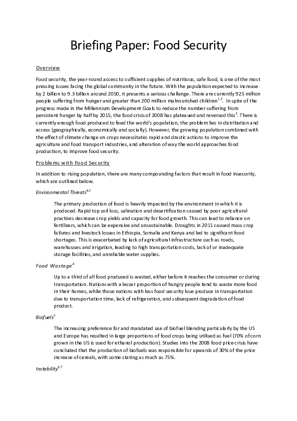 (DOC) Briefing Paper: Food Security