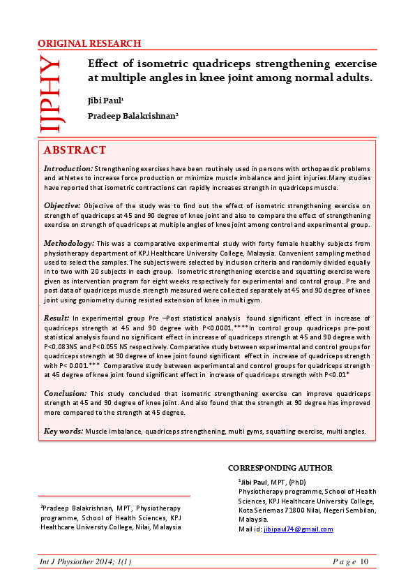 (PDF) Effect of isometric quadriceps strengthening exercise at multiple ...