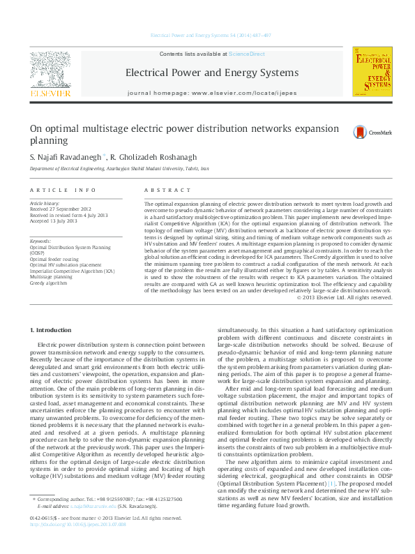 (PDF) On optimal multistage electric power distribution networks ...