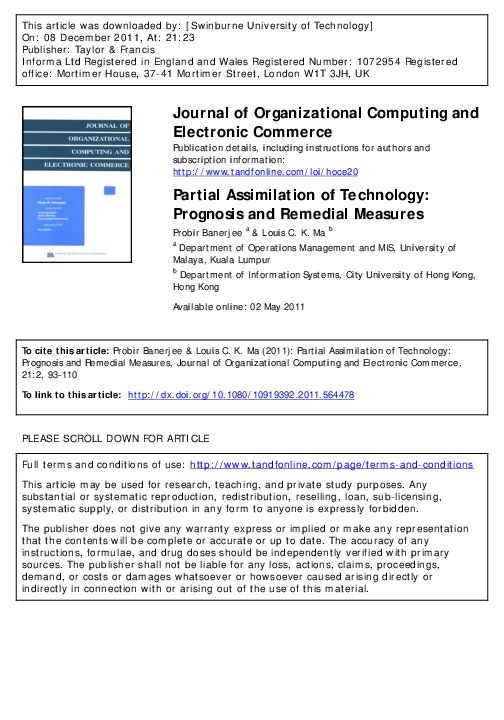 (PDF) Journal of Organizational Computing and Electronic Commerce Partial Assimilation of ...