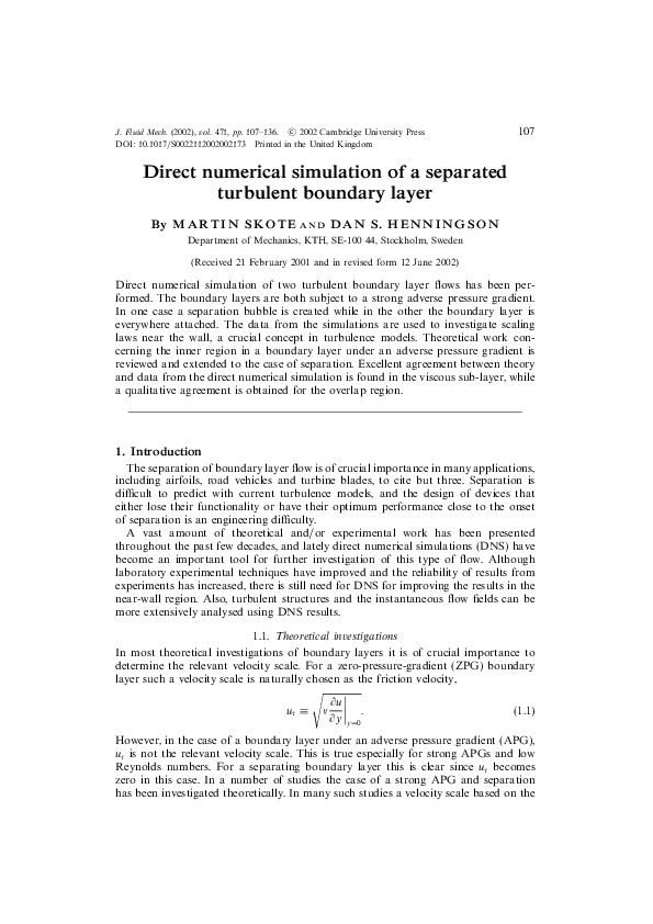(PDF) Direct numerical simulation of a separated turbulent boundary layer