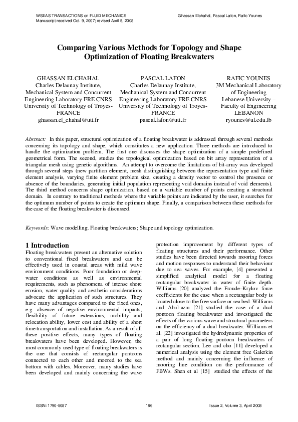 (PDF) Comparing Various Methods for Topology and Shape Optimization of Floating Breakwaters