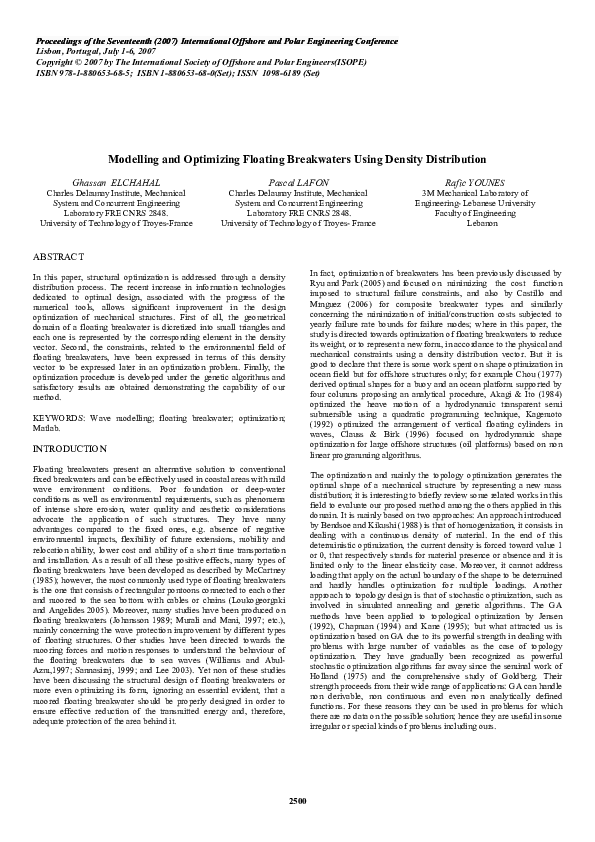(PDF) Modelling and Optimizing Floating Breakwaters Using Density Distribution