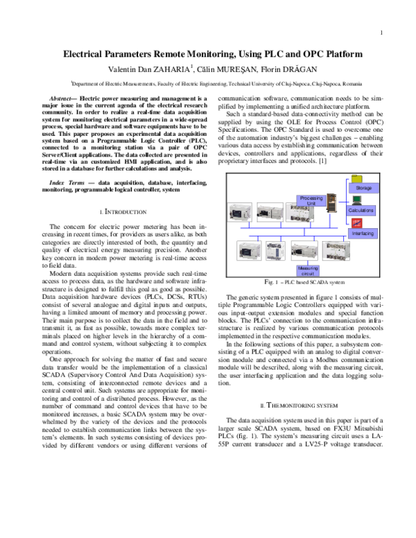 (PDF) Electrical Parameters Remote Monitoring, Using PLC and OPC Platform