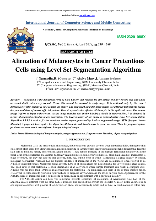 Pdf Alienation Of Melanocytes In Cancer Pretentious Cells Using Level