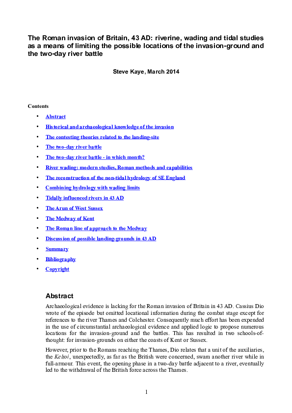 (PDF) The Roman invasion of Britain, 43 AD: riverine, wading and tidal ...