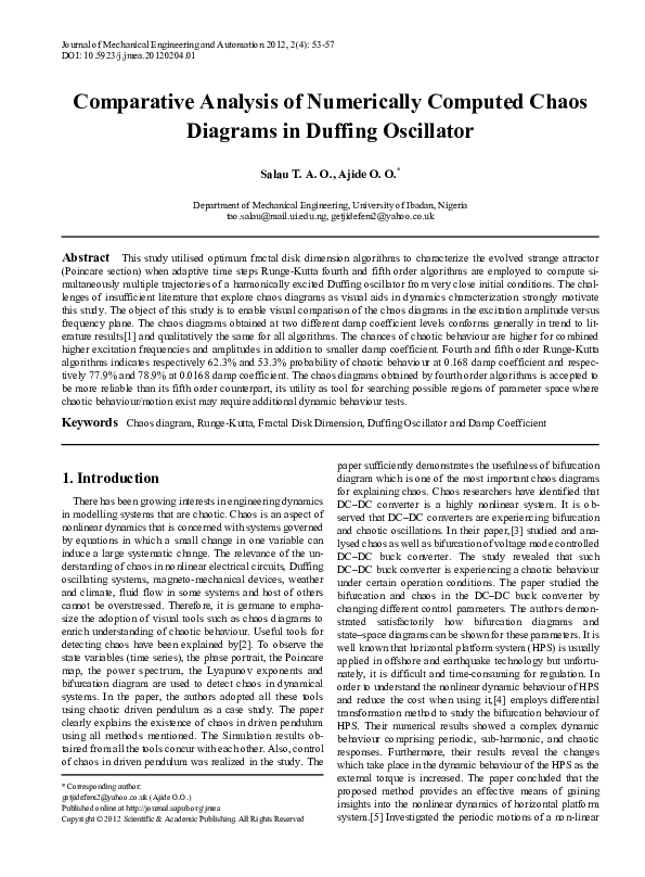 (PDF) Comparative Analysis of Numerically Computed Chaos Diagrams in Duffing Oscillator