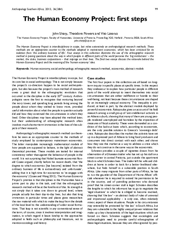 (PDF) The Human Economy Project: first steps