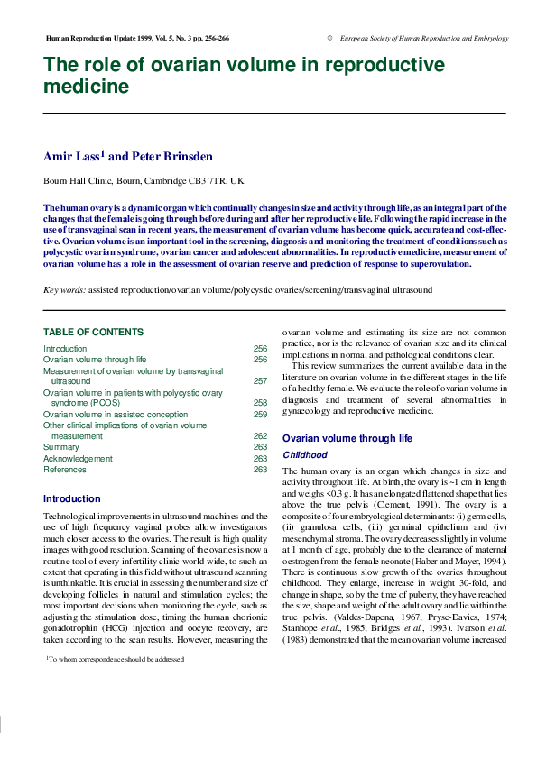 (PDF) The role of ovarian volume in reproductive medicine