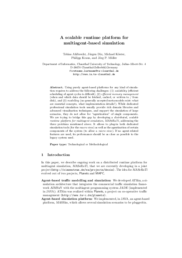(PDF) A scalable runtime platform for multiagent-based simulation