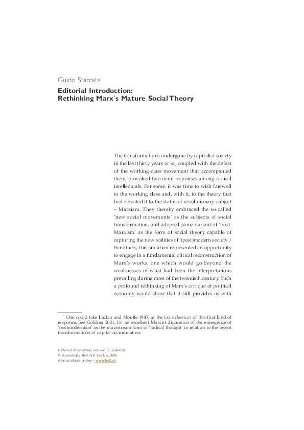 (PDF) ‘Rethinking Marx’s Mature Social Theory. Introduction to the ...