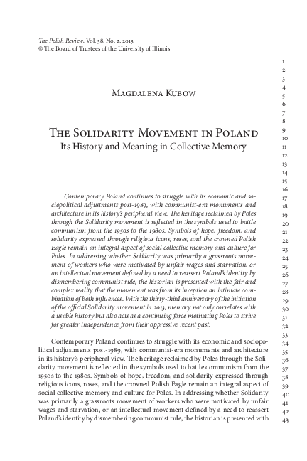 (PDF) The Solidarity Movement in Poland Its History and Meaning in ...